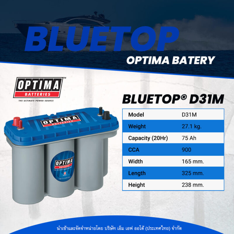 แบตเตอรี่ OPTIMA BLUETOP D31M (BT DC 5.5L) - แบตเตอรี่รถยนต์